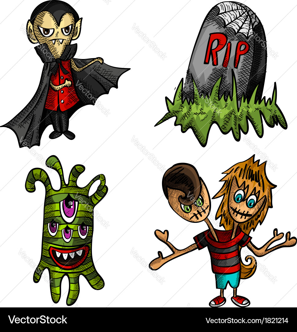 Halloween isolated sketch style creatures Vector Image