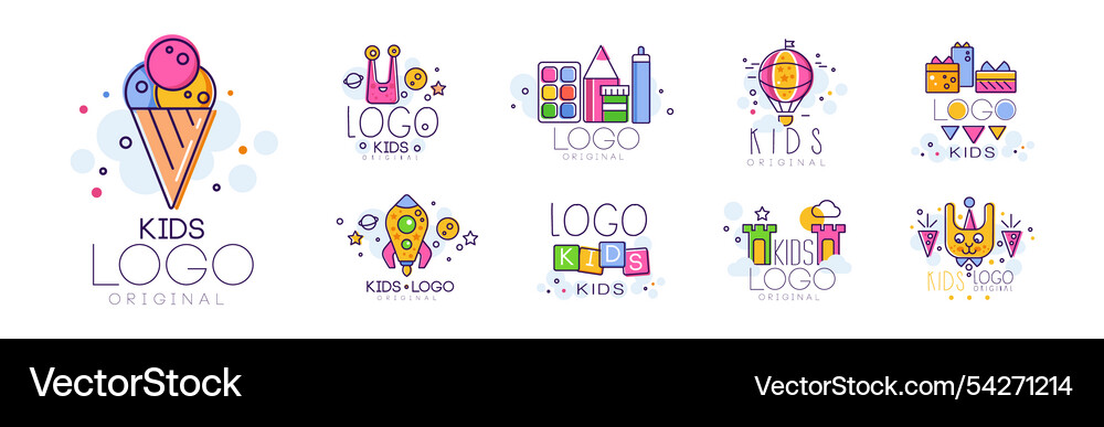 Kids original logo design bright collection Vector Image
