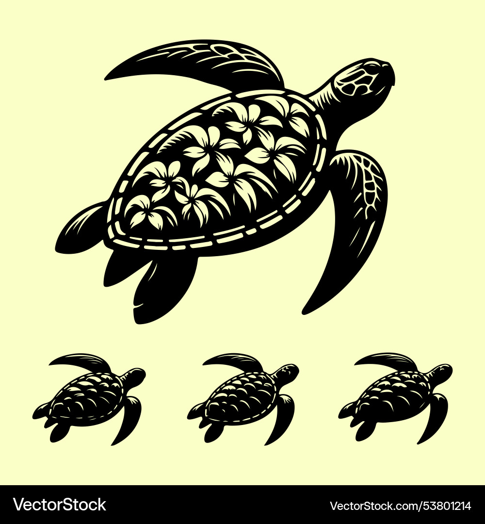 Silhouette set of turtle Royalty Free Vector Image