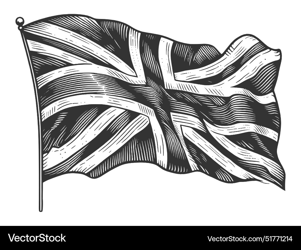 Union jack flag waving engraving Royalty Free Vector Image
