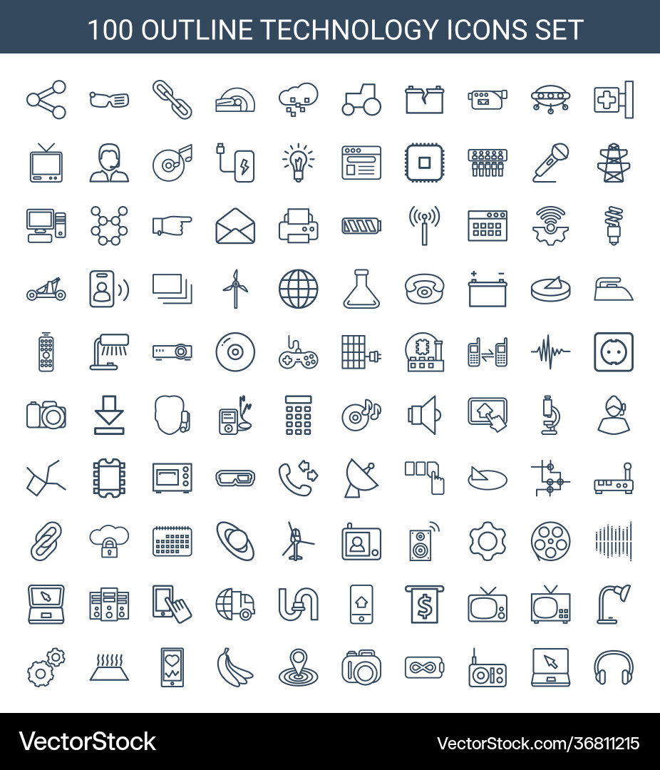 100 technology icons Royalty Free Vector Image