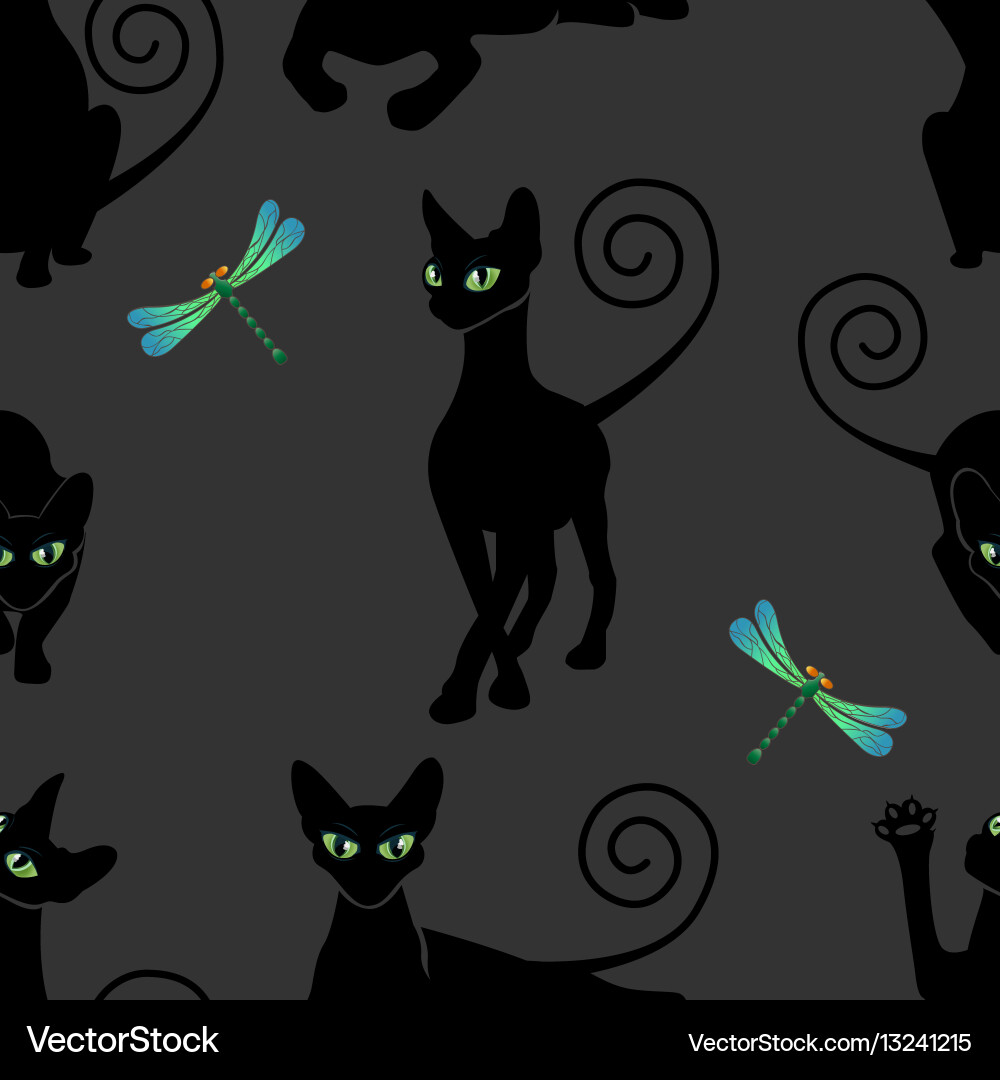 Black Cat Seamless Pattern Royalty Free Vector Image