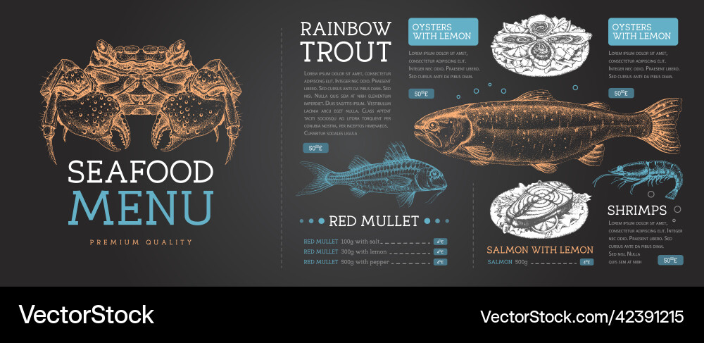 Chalk drawing seafood restaurant menu design Vector Image
