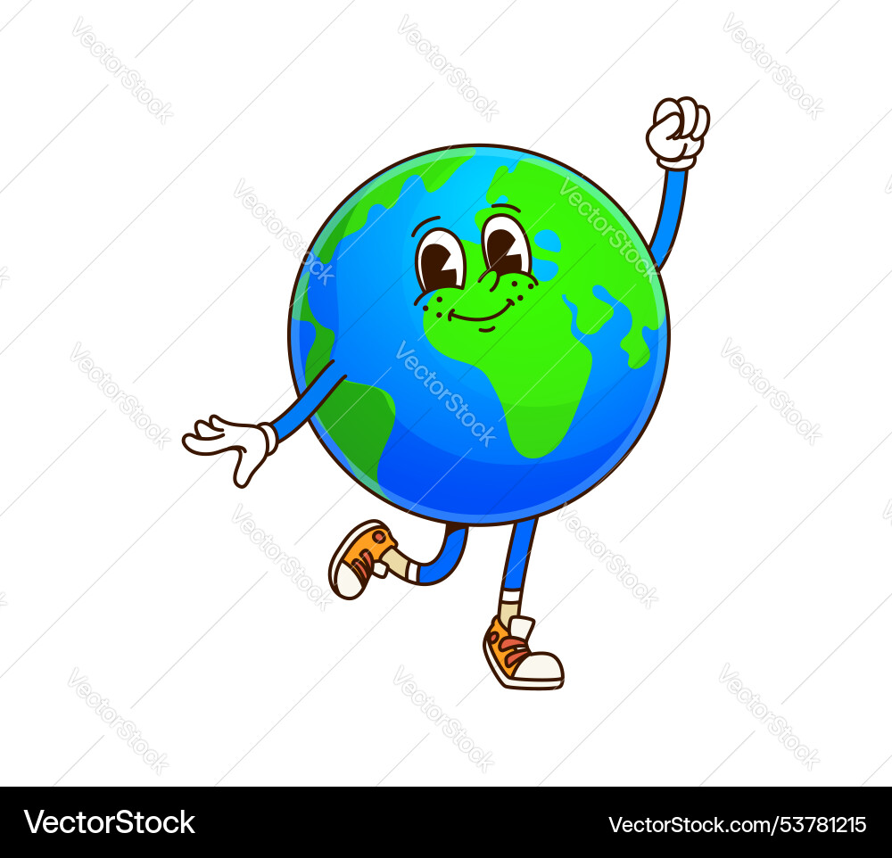 Earth solar system groovy planet cartoon character