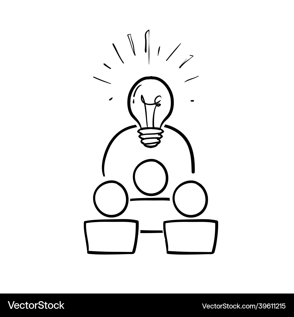 Hand drawn doodle people and bulb symbol for team Vector Image