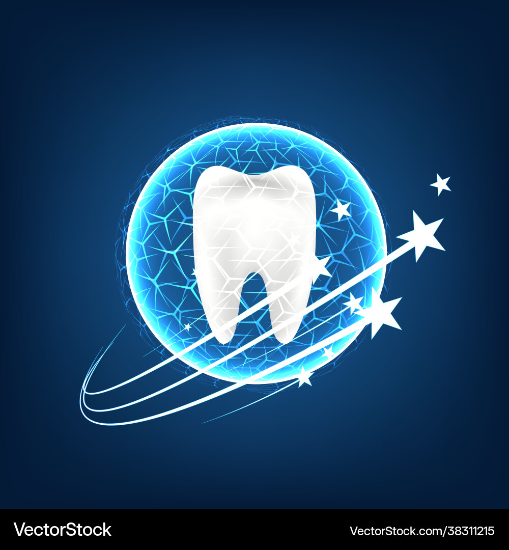 Healthy tooth with glowing effect on blue Vector Image