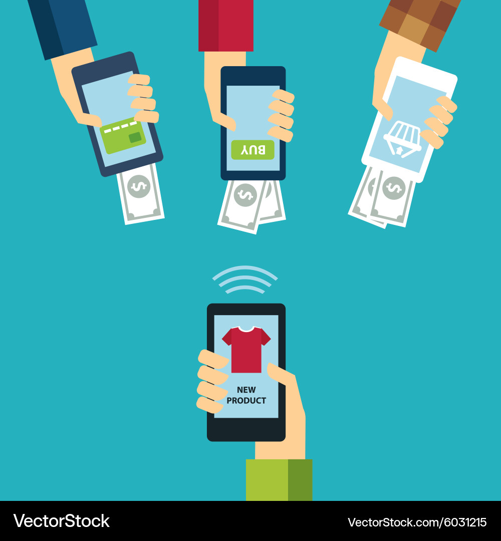 Mobile e-commerce concept flat design Royalty Free Vector