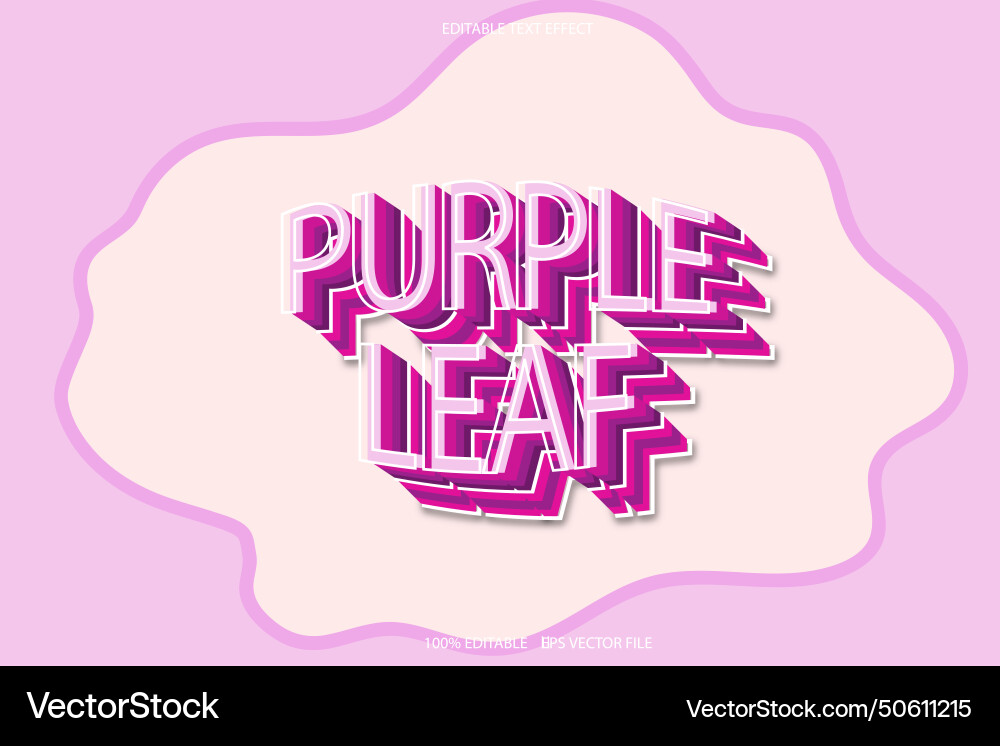 Purple leaf text effect emboss cartoon style Vector Image