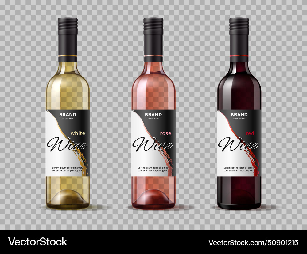 Realistic transparent wine bottles types Vector Image