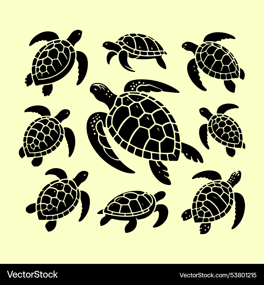 Silhouette set of turtle Royalty Free Vector Image