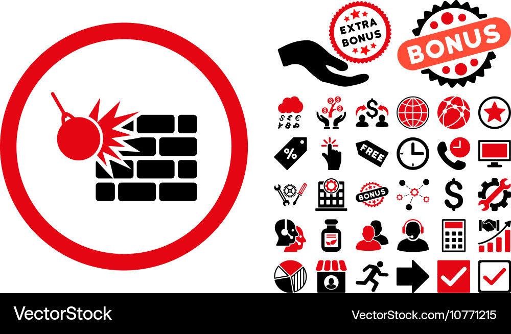 Wall destruction flat icon with bonus Royalty Free Vector