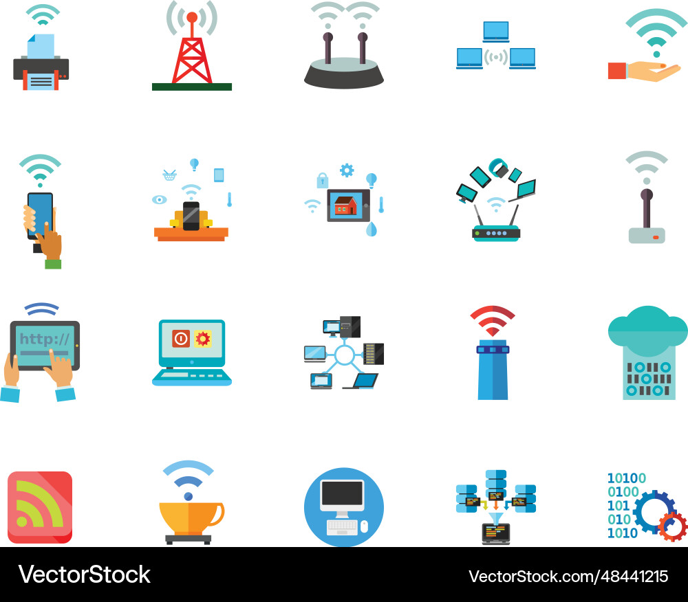 Wireless technology icon set Royalty Free Vector Image