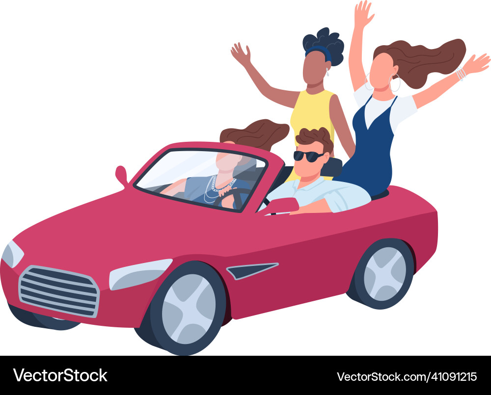 Young people driving red convertible car flat Vector Image