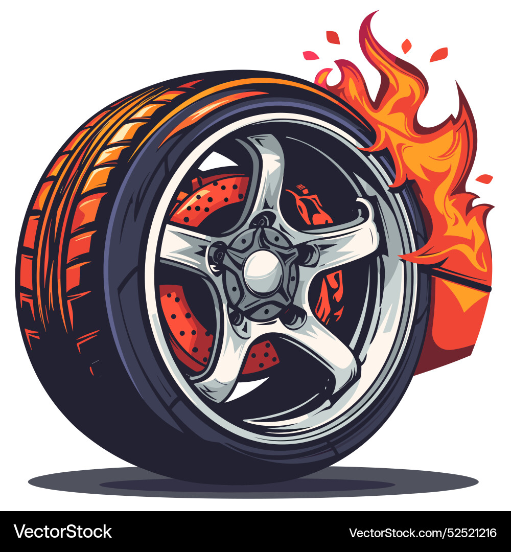 Burning tire depicts intense flames Royalty Free Vector