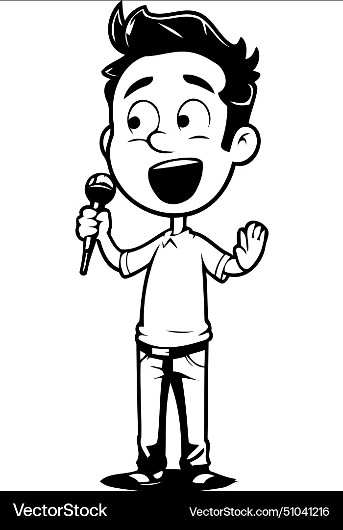 Cartoon man singing karaoke with microphone Vector Image