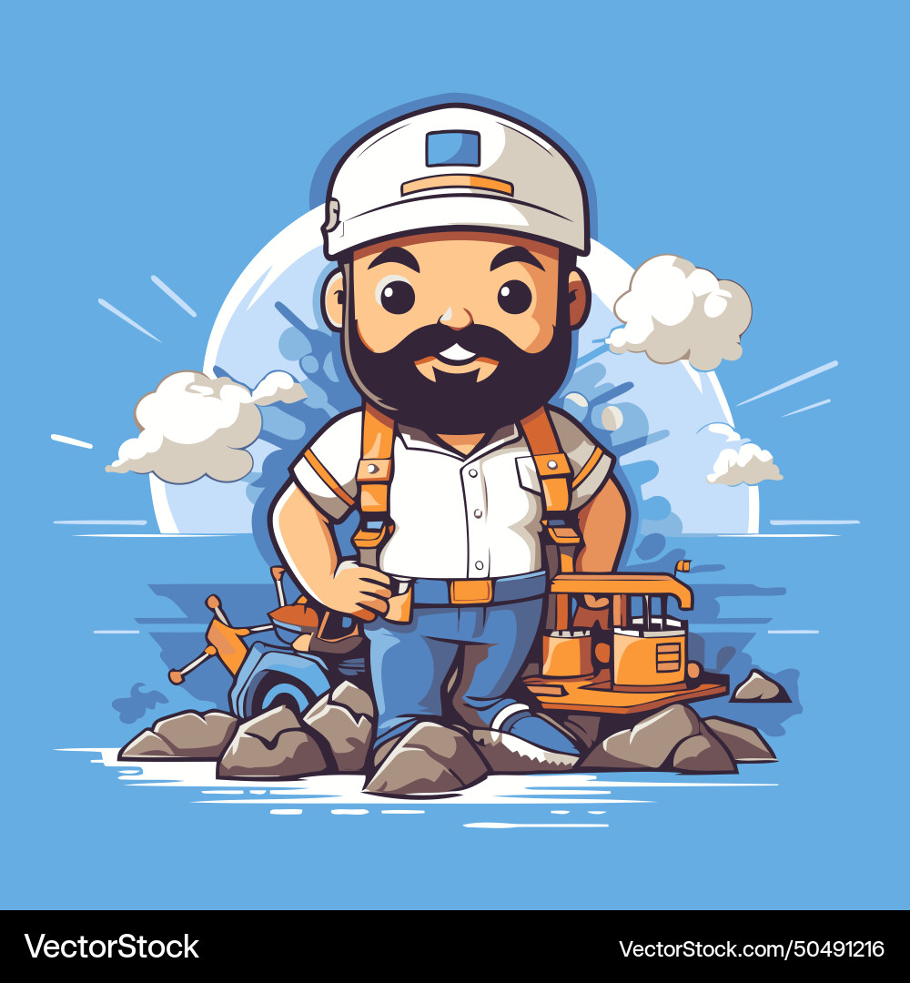 Cartoon miner standing on the rocks Royalty Free Vector