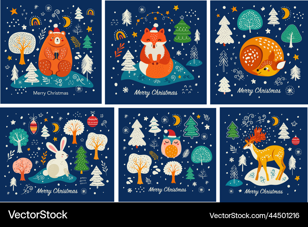 Cute Animal Christmas Cards Royalty Free Vector Image