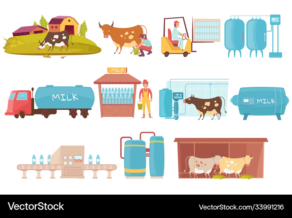 Dairy production icons collection Royalty Free Vector Image