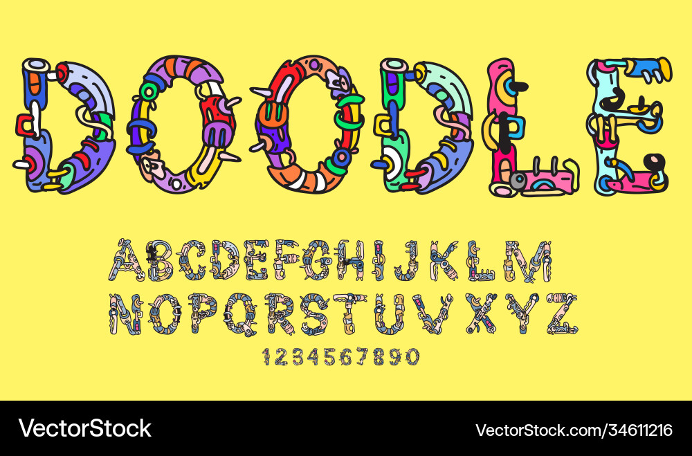Doodle bunte Schriftart Cartoon Typografie für Titel