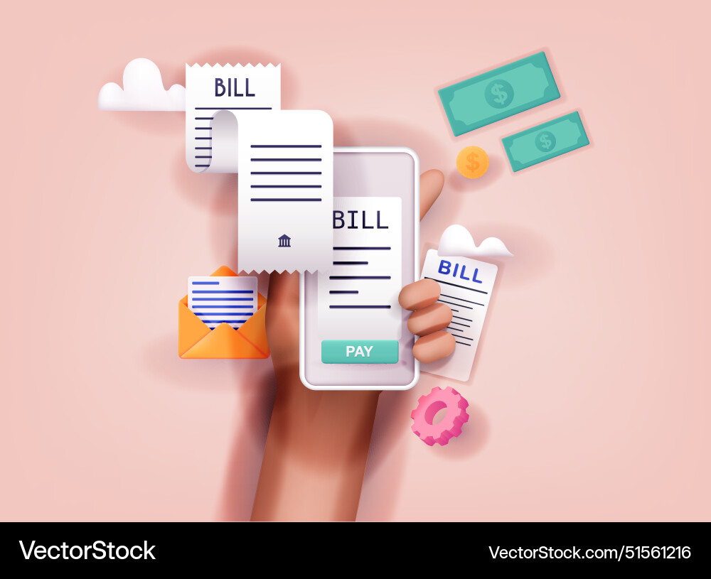 Hands holding phone with paying bills payment Vector Image