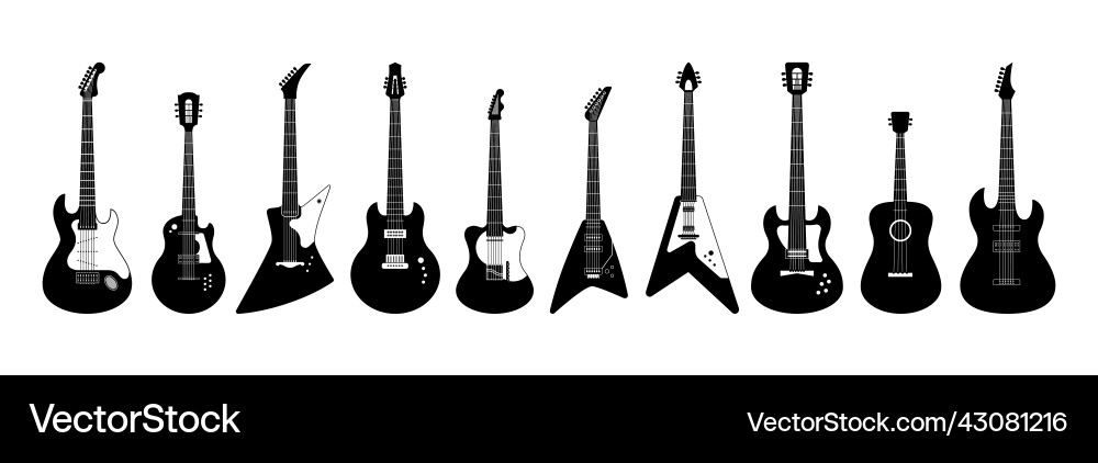 Rock guitar silhouette musical string instruments Vector Image