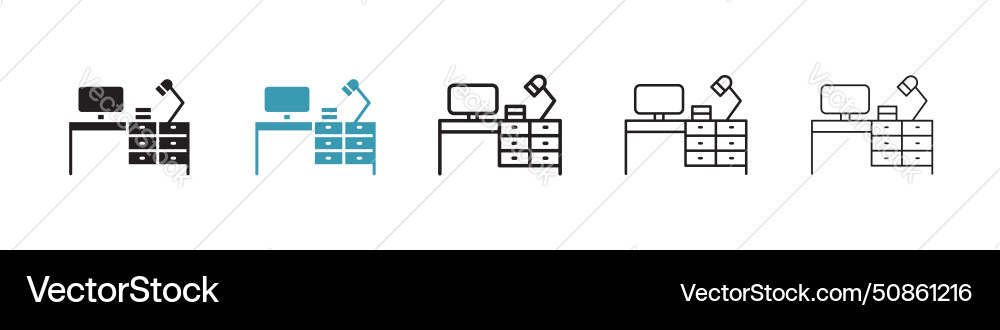 Workplace icon set desk office computer symbol Vector Image