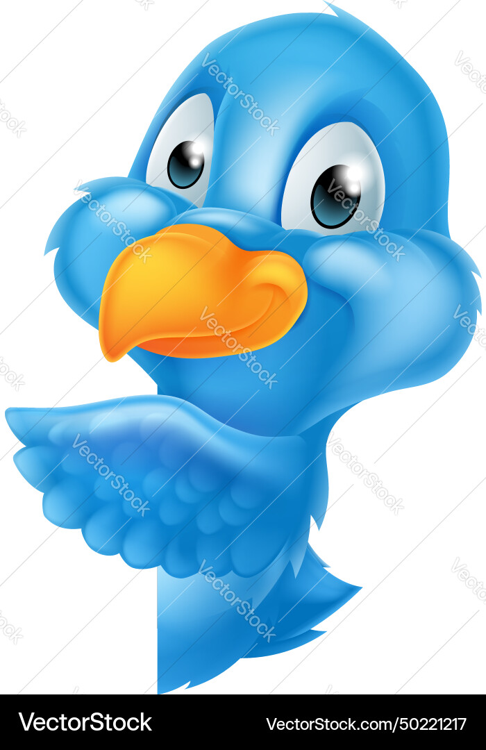 Bluebird peeking around sign Royalty Free Vector Image