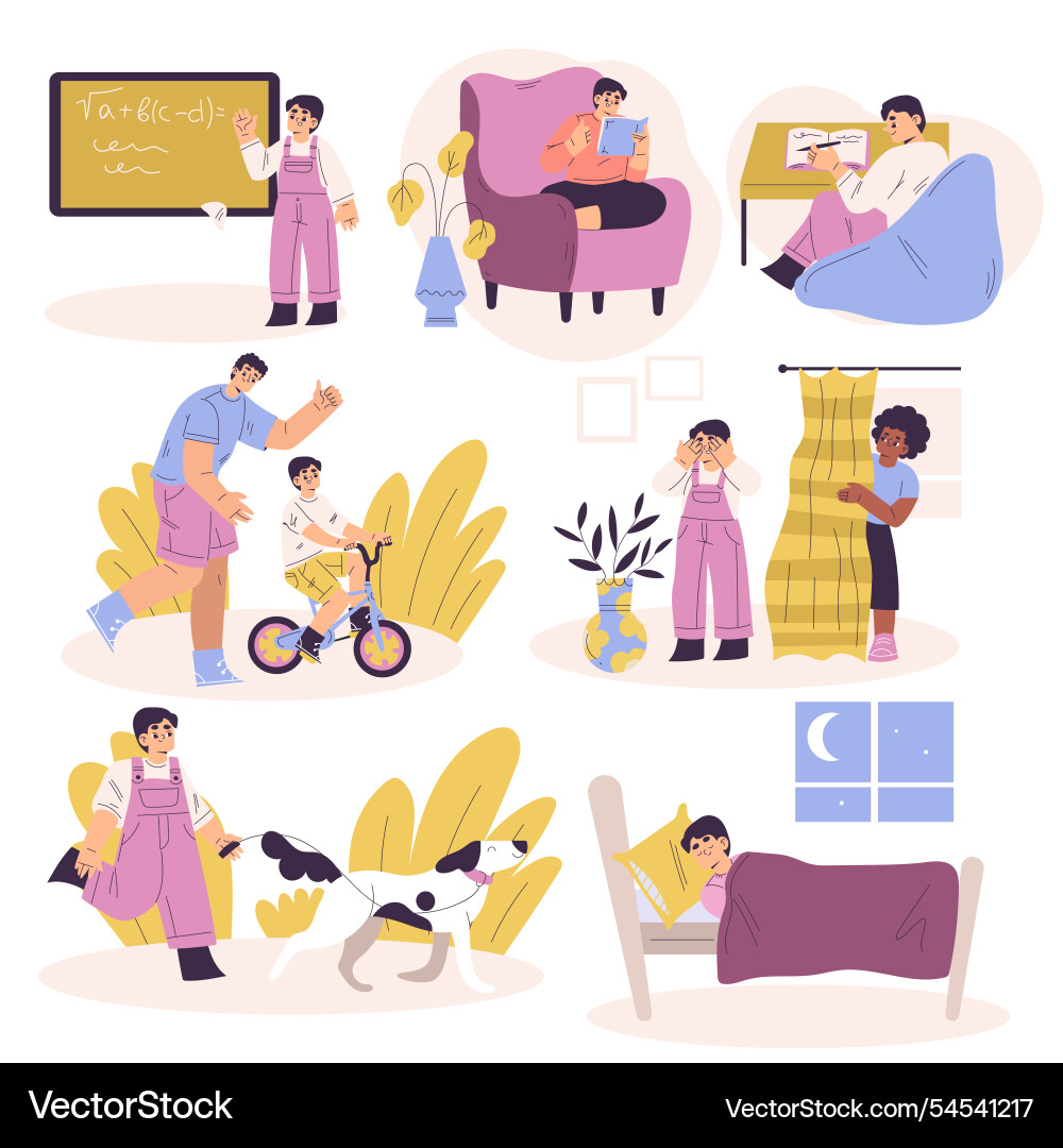 Boy character have schedule and daily routine Vector Image