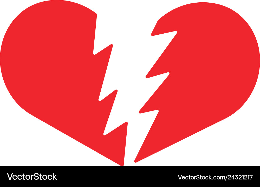 Broken Heart Icon - Red & White Royalty Free Vector