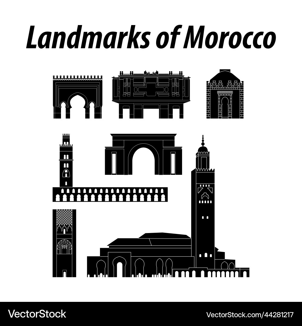 Bundle of morocco famous landmarks by silhouette Vector Image