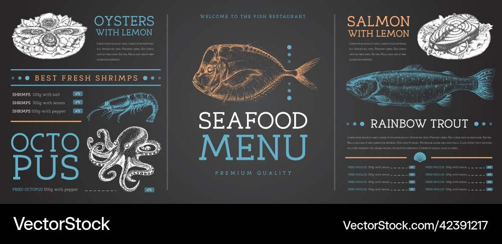 Chalk drawing seafood restaurant menu design Vector Image