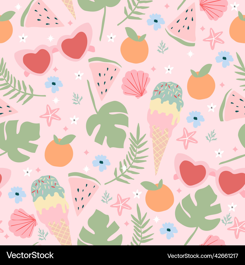 Cute summer seamless pattern Royalty Free Vector Image