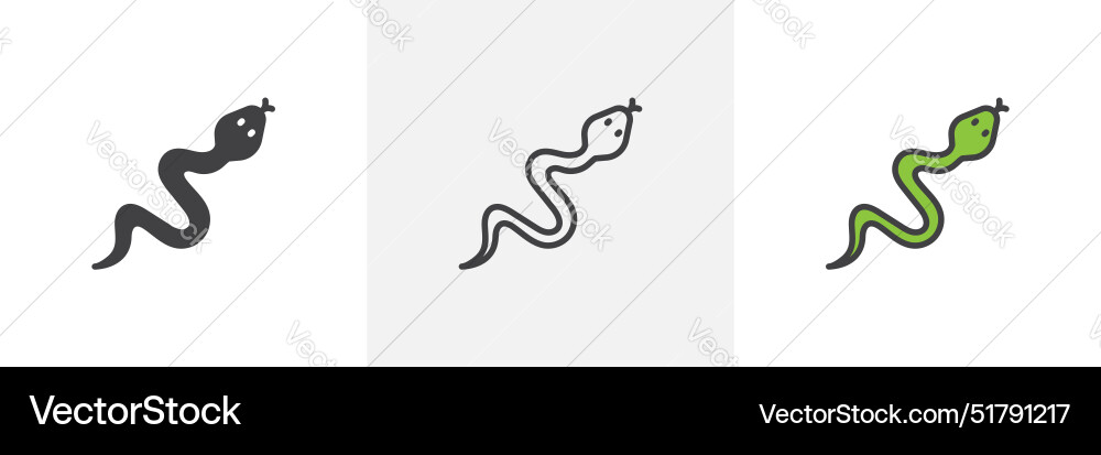 Snake icon set black filled and outlined style Vector Image