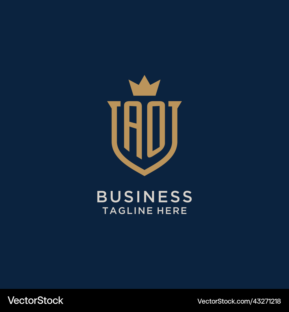 Ao initial shield crown logo Royalty Free Vector Image