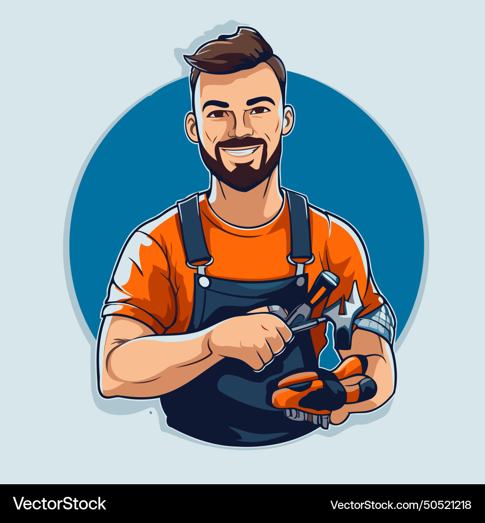 Handyman with tools in his hands cartoon style Vector Image