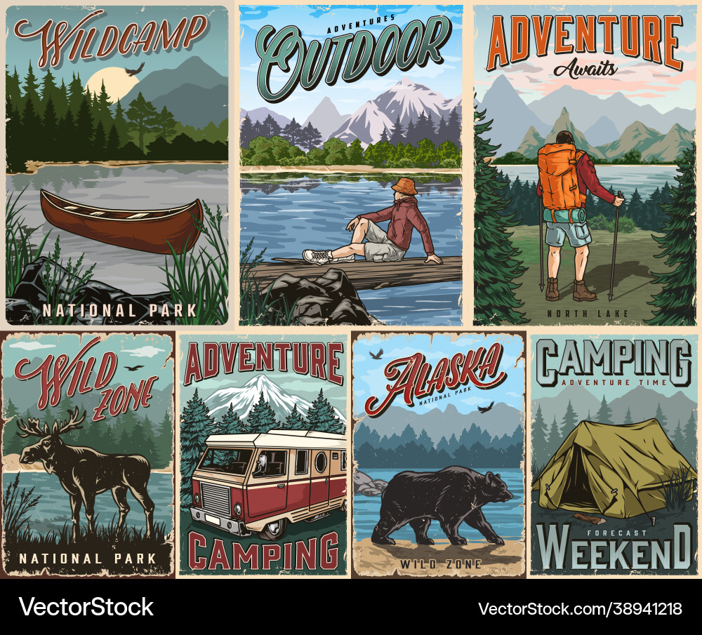 Outdoor recreation vintage posters set Royalty Free Vector