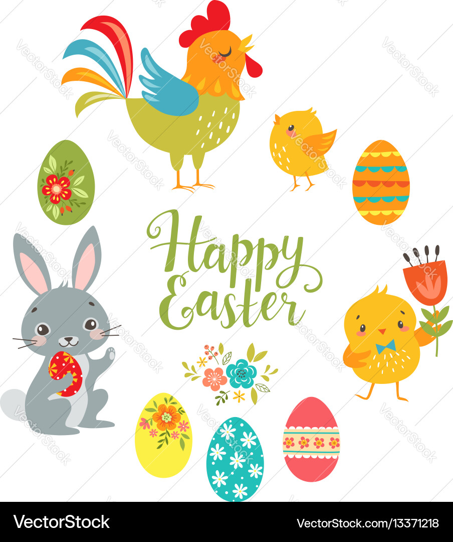 Set of cute easter design elements Royalty Free Vector Image