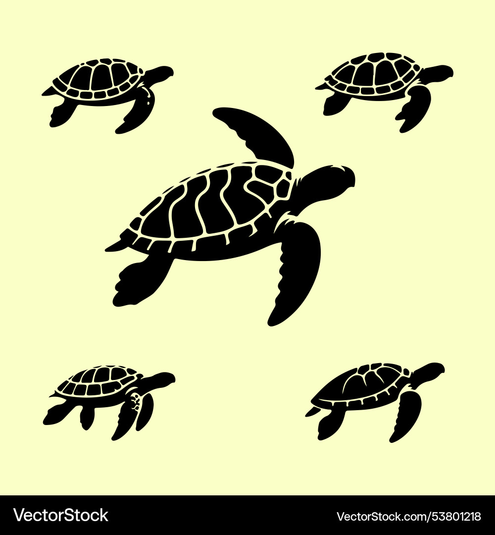 Silhouette set of turtle Royalty Free Vector Image
