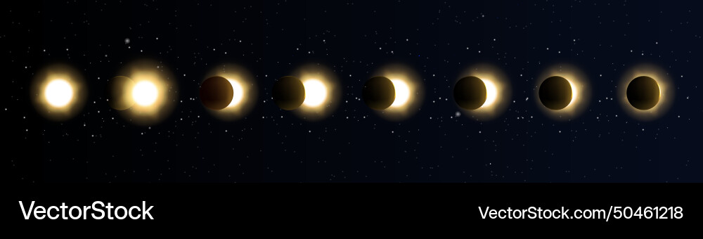 Solar eclipse in different phases cosmos Vector Image