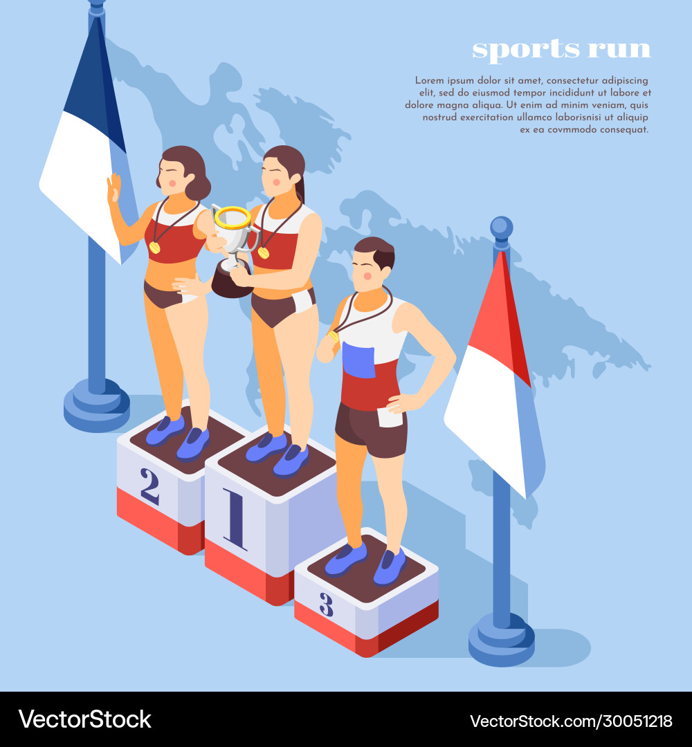 Sport run winners isometric composition Royalty Free Vector