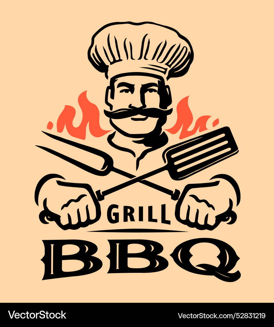 Barbecue grill label badge bbq emblem logo Vector Image