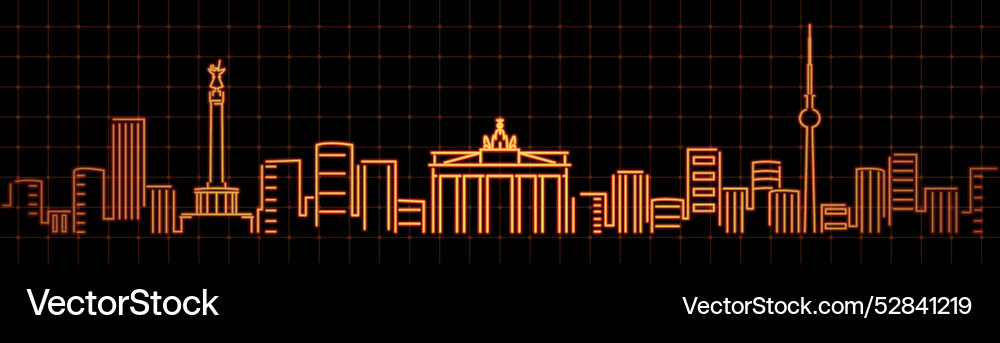Berlin bright simple line skyline on dark grid Vector Image