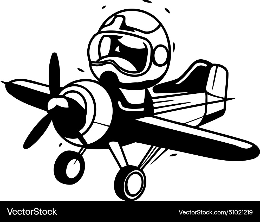 Cartoon pilot with airplane isolated on white Vector Image