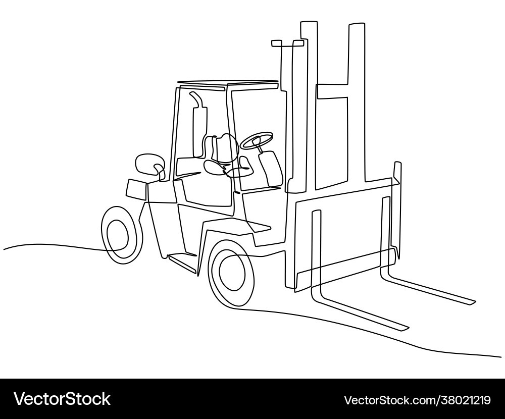 Continuous line drawing a forklift Royalty Free Vector Image