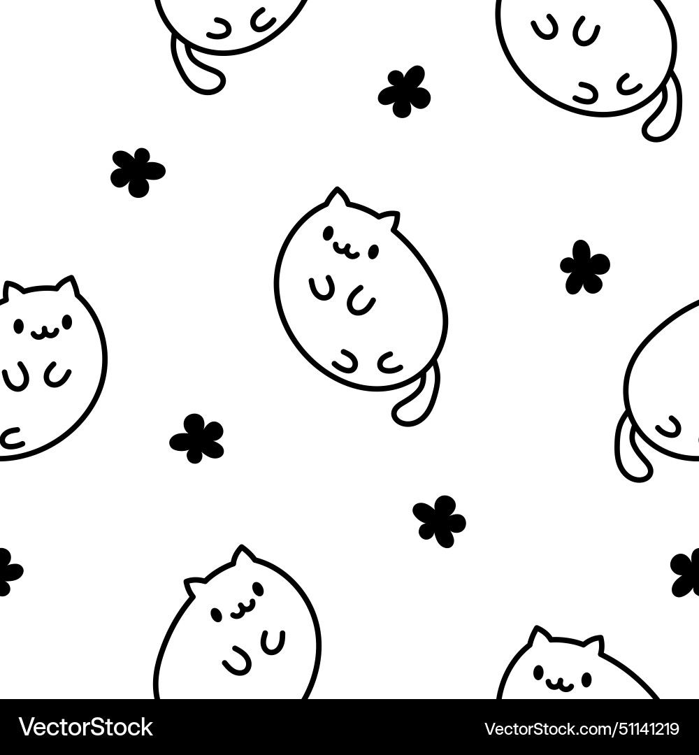 Cute little cat seamless pattern coloring page Vector Image