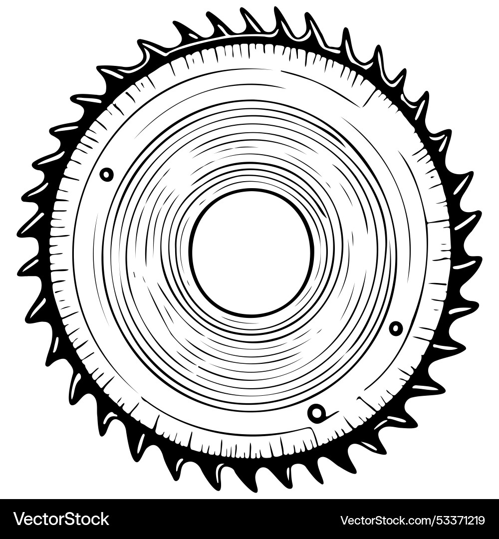 Saw blade monochrome outline drawing realistic Vector Image
