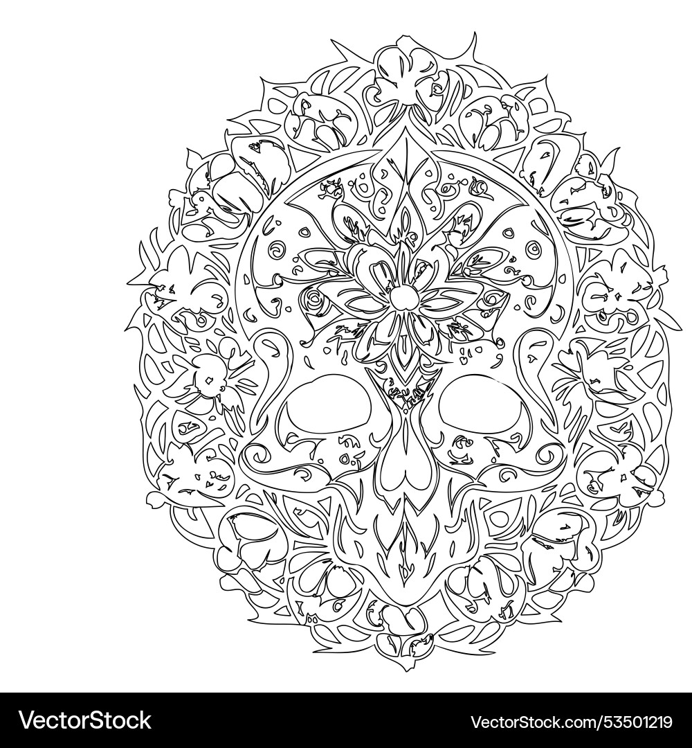 Skull mandala outline sketch Royalty Free Vector Image