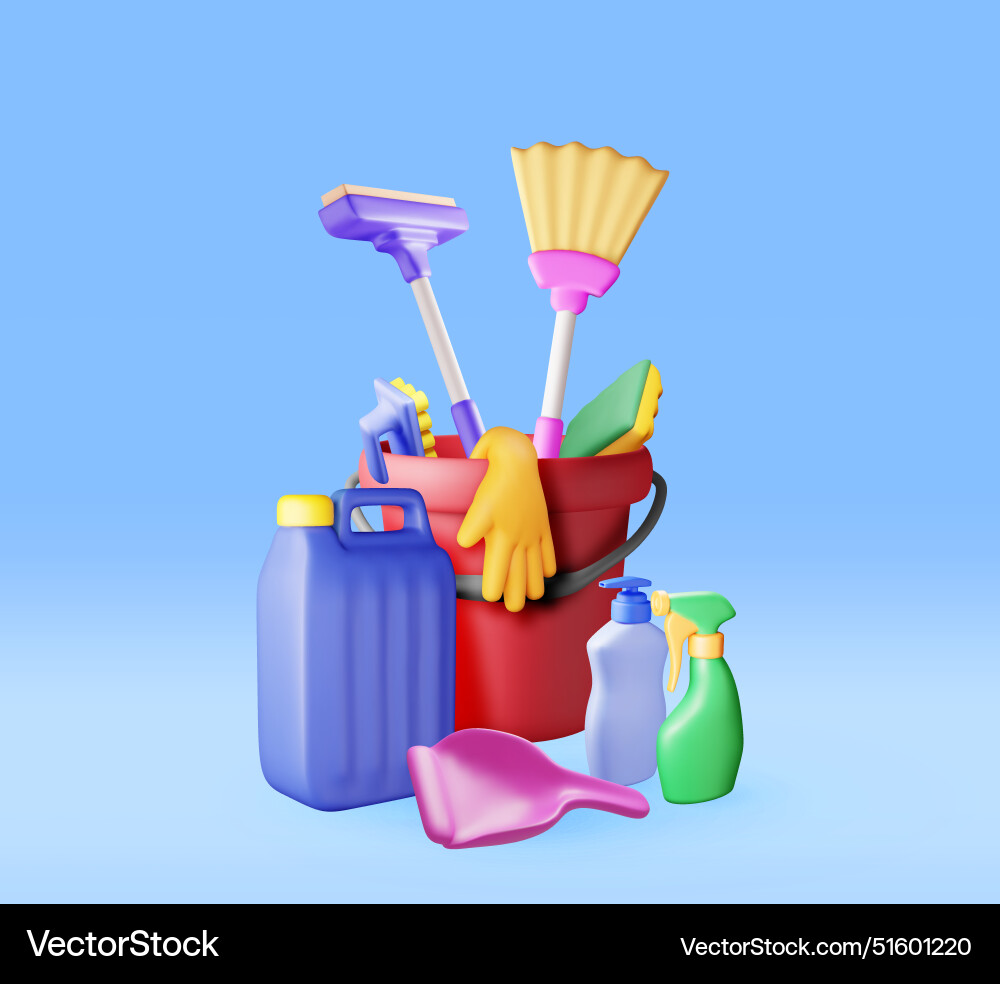 3d set of home cleaning tools isolated Royalty Free Vector