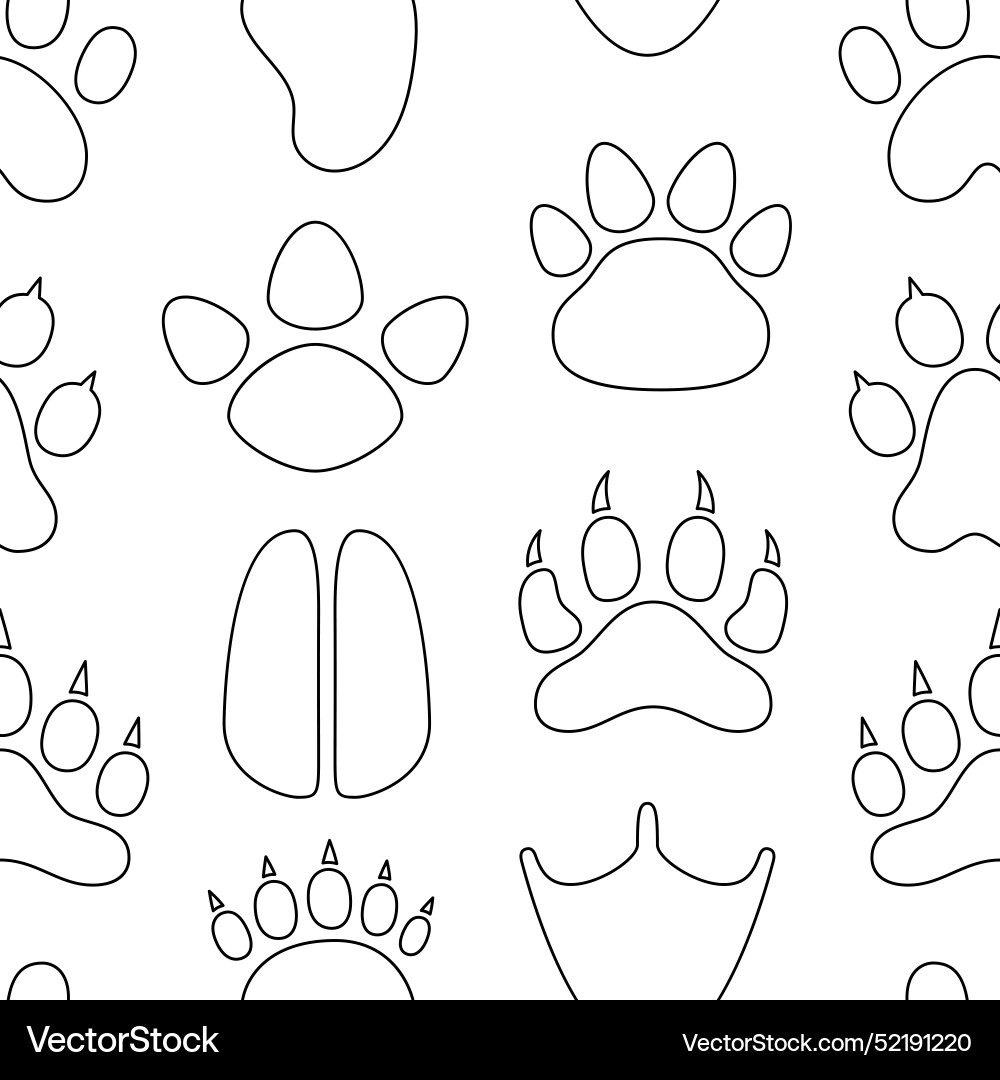 Animal paw print seamless pattern coloring page Vector Image