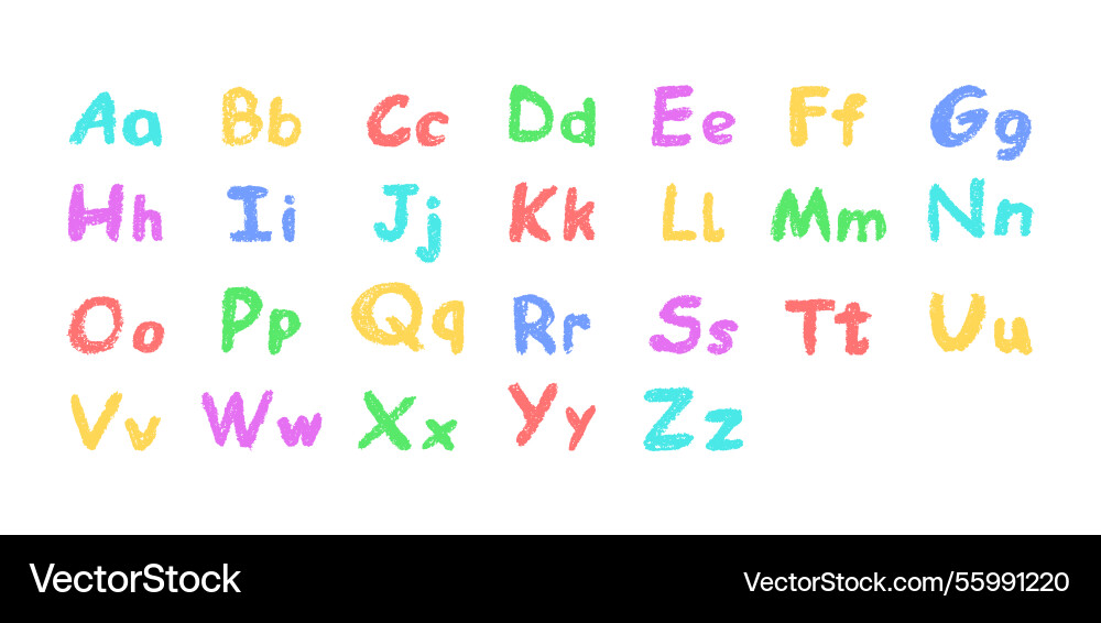 Colorful english alphabet hand-drawn in a crayon Vector Image